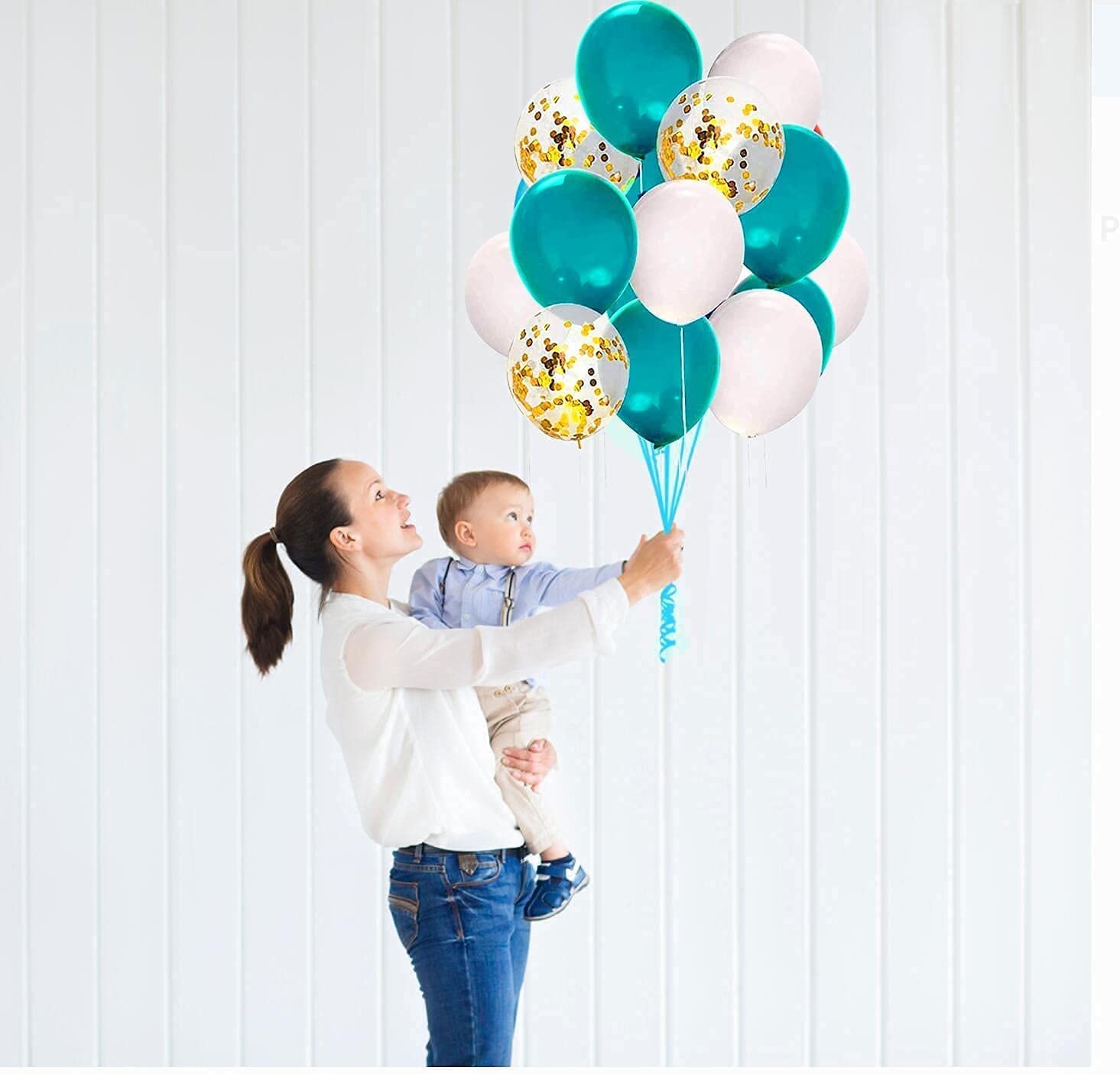 Teal White Gold Balloons Teal White Gold Birthday Decorations Women 15pcs Balloons Teal Gold Bridal Shower Decorations/Turquoise Gold Wedding Decorations