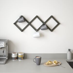 Ballucci Expandable Coat Rack Wall Mount, Adjustable Accordion Style 10 Peg Hanger - Brushed Gray