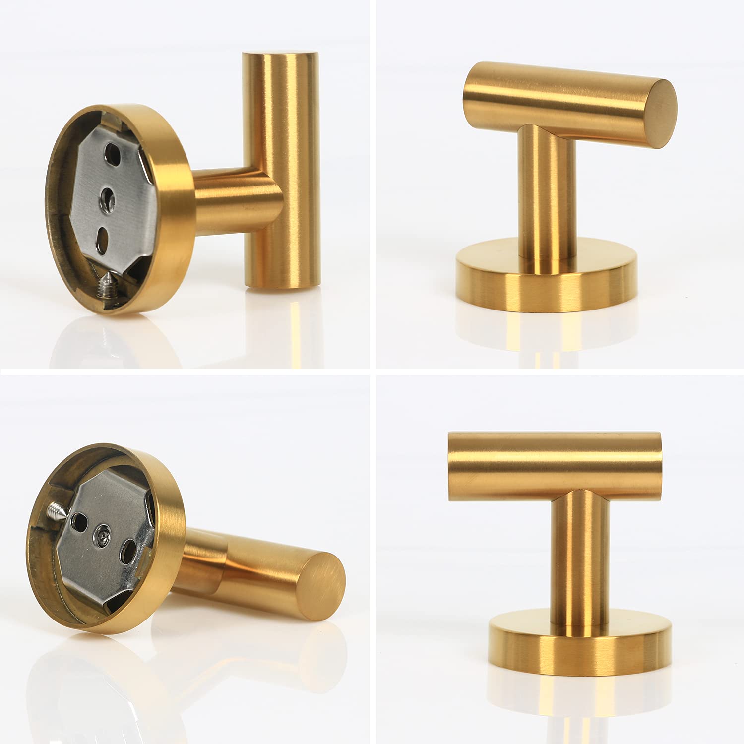 HouseAid Stainless Steel Towel Hooks for Bathroom Modern Heavy Duty Robe Hook Holder Wall Mounted Brushed Gold (3 Pack)