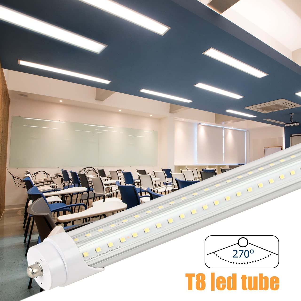 WAHADI 6 Pack 6FT T8 LED Tube Light Bulbs 40W 6000K Daylight with Dual-Row LED Single pin Fa8 Cap 6 Foot T10 T12 Fluorescent Lamp Replacement for Garage, Shop, Warehouse