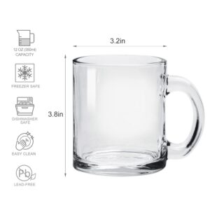 Maredash Glass Coffee Mugs Set of 6,Large Wide Mouth Mocha Hot Beverage Mugs (10oz),Clear Espresso Cups with Handle,Lead-Free,Perfect for Latte,Cappuccino,Hot Chocolate,Tea and Juice