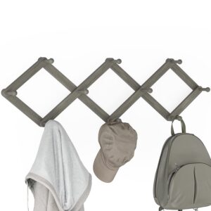 ballucci expandable coat rack wall mount, adjustable accordion style 10 peg hanger - brushed gray