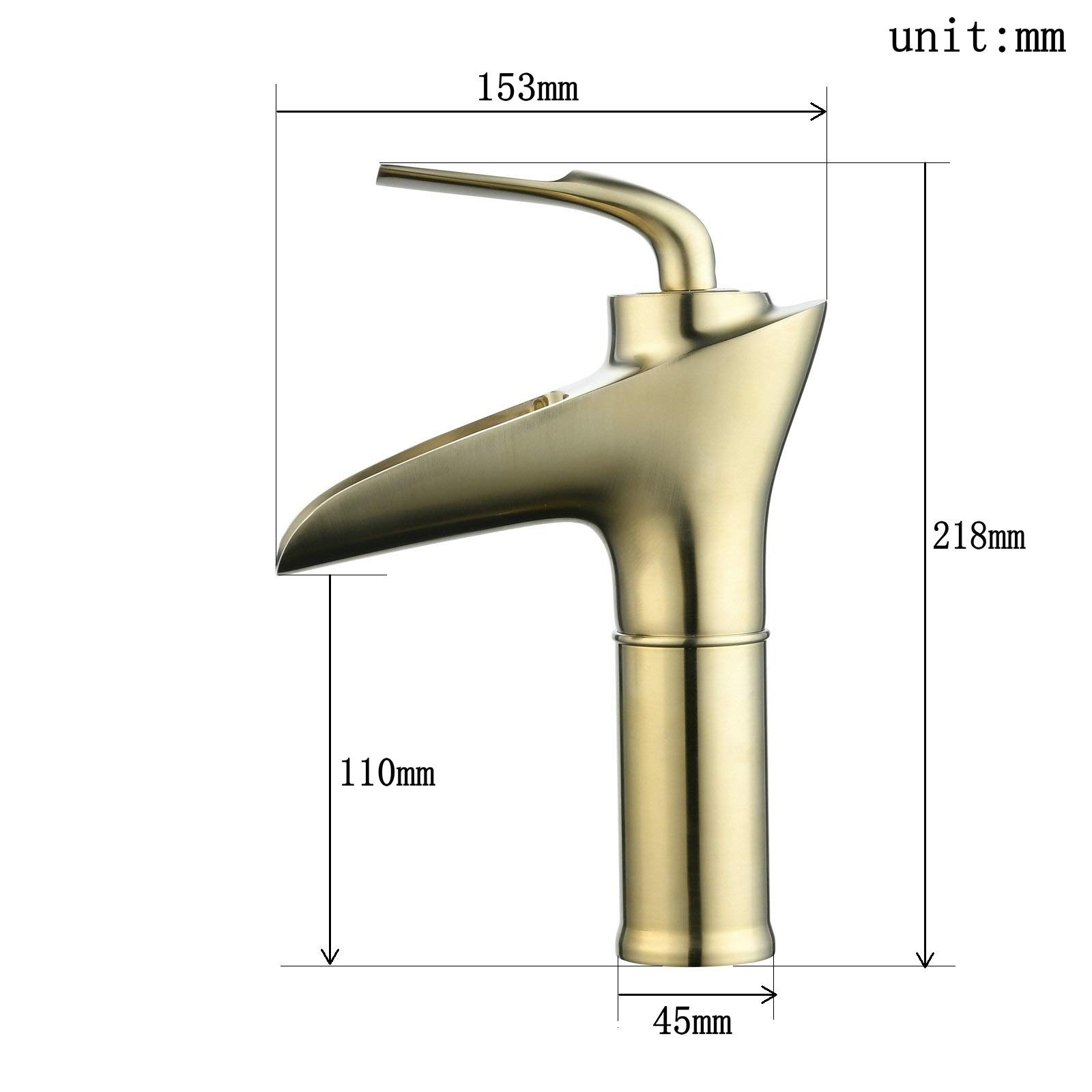 SHUNLI Waterfall Bathroom Faucet Brushed Gold Bathroom Sink Faucet,Single Hole Single Handle Lavatory Vanity Bath Faucet Commercial,Solid Brass