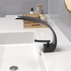 Geobella Bathroom Sink Faucet Modern Single Hole 1-Handle Faucet, Matte Black Solid Brass Faucet,Unique Bathroom Faucet Mixer Tap