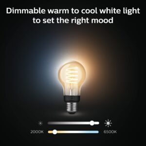 Philips Hue Smart 40W A19 Filament LED Bulb - White Ambiance Warm-to-Cool White Light - 1 Pack - 550LM - E26 - Indoor - Control with Hue App - Works with Alexa, Google Assistant and Apple Homekit