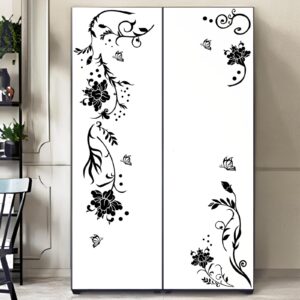 Supzone Flowers Vine Wall Decals Black Flower Wall Stickers Butterfly Floral Wall Decor Removable Vinyl DIY Home Wall Art Stickers for Bedroom Living Room Sofa Backdrop TV Wall Decoration