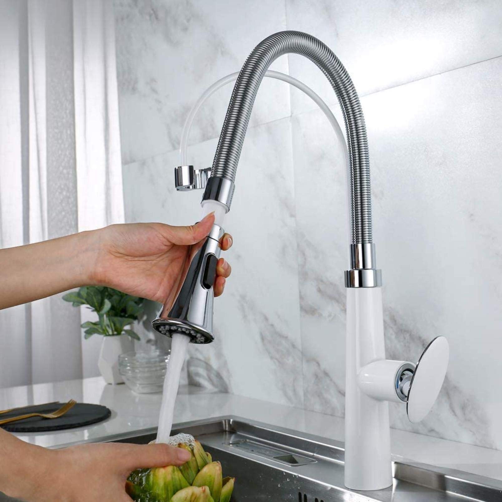 Bathtub Faucet Kitchen Mixer Tap, Kitchen Sink Tap with can Move Dual Function Sprayer, Solid Brass Monobloc Kitchen Faucet, Single Lever Sink Tap for Kitchen