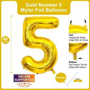 Lovoir 40 Inch Large Gold Number 5 Balloon Extra Big Size Jumbo Digit Mylar Foil Helium Balloons for Birthday Party Celebration Decorations Graduations Anniversary Baby Shower Engagement Photo Shoot