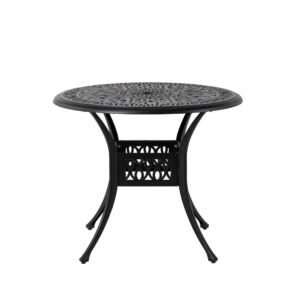 glitzhome 29" h round outdoor patio dining table cast aluminum side table furniture stand with 1.9" d umbrella hole for lawn garden backyard