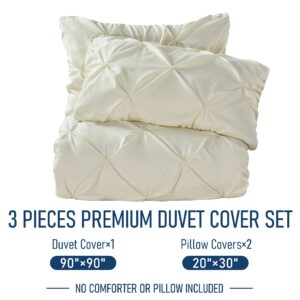 Tyfitb Pinch Pleat Duvet Cover Twin Size Beige Oversized Duvet Cover Set 2 Piece Floral Pintuck Bedding Set with Zipper Closure