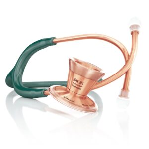 mdf instruments procardial cardiology stethoscope, lightweight titanium, adult, dual head, emerald green tube, rosegold chestpiece-headset, mdf797trg21