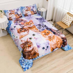 Feelyou Kawaii Animals Cute Comforter Twin Bedding Sets for Girls, Cartoon Cat Toddler Bedding Set Boys Soft Warm Comforter Set Cat Lovers Animal Decor Bedroom 1 Comforter + 1 Pillowcase,All Seasons