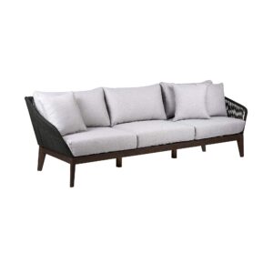 armen living athos indoor outdoor 3 seater sofa in dark eucalyptus wood with latte rope and grey cushions