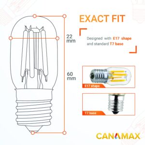 Canamax T7 E17 LED Appliance Bulb 2W 120V High Output Warm White Light 2700K 220lm for Microwave Oven Light, Range Hood Light, Refrigerator Light - Pack of 3