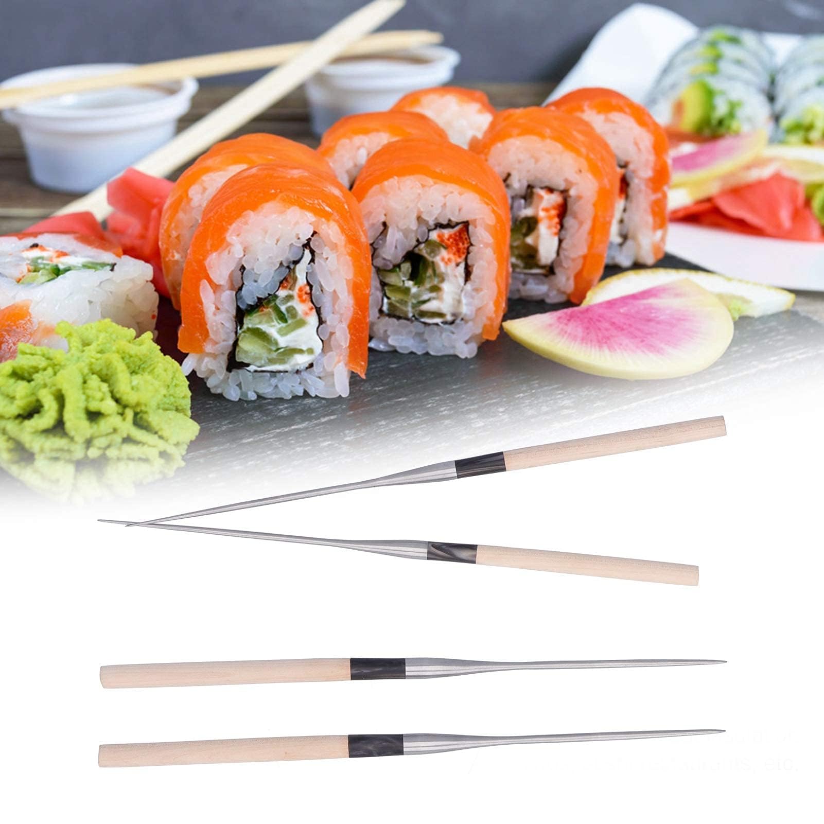 Sushi Chopsticks, 12.4in Stainless Steel Cooking Chopsticks with Wooden Handle Reusable Chopsticks Long Chopsticks for Cooking