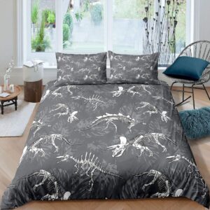 erosebridal dinosaur duvet cover set dinos fossil skull comforter cover for kids teen boys young man series bedding set child room decor ancient animals skeleton bones quilt cover 3pcs full size grey