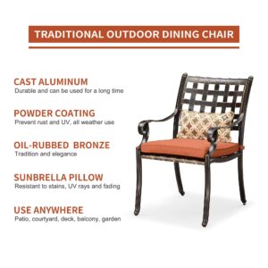 PURPLE LEAF 2 Pieces Patio Dining Chair Antique Bronze Finished Cast Aluminum Armchairs with Cushion and Pillow Outdoor Bistro Set, Brick Red (Set of 2)