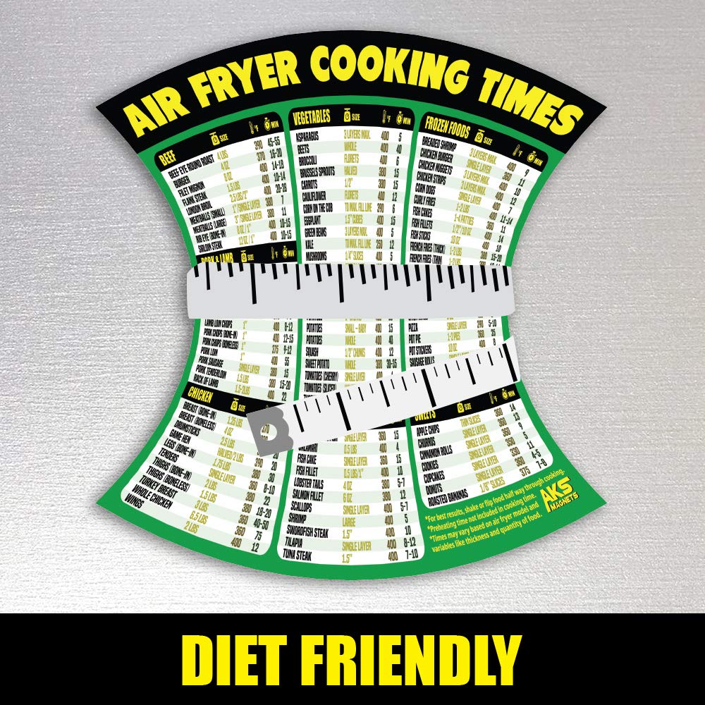 Air Fryer Cooking Times Magnetic Cheat Sheet - Extra Large Easy to Read 11” x 8.5” Airfryer Kitchen Accessory - Quick Reference Guide Magnet for Over 90 Popular Airfry Foods - Cook Healthy Meals Fast