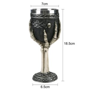 Horrible Resin Stainless Steel Skeletal Wine Goblet Skull Sacrifice Wine Chalice Cup Gothic Macabre Ossuary Halloween Decorative Accent Hosting Party Bar Whiskey Cocktail Beverage Drinking Glasses