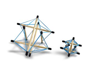 proda tasarim tensologic advanced kit, tensegrity, physics model, tensegrity model kit, build tensegrity models, architecture building kit, minimum age 15, 12 dowels