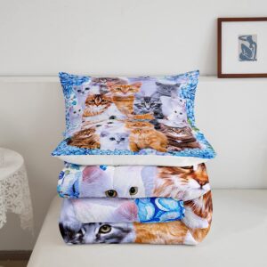 Feelyou Kawaii Animals Cute Comforter Twin Bedding Sets for Girls, Cartoon Cat Toddler Bedding Set Boys Soft Warm Comforter Set Cat Lovers Animal Decor Bedroom 1 Comforter + 1 Pillowcase,All Seasons