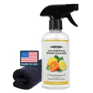 clark's natural cutting board spray cleaner, with microfiber cloth, for wood countertop – pure ingredients filtered water, distilled vinegar, castile soap, lemon & orange citrus oil extracts, 12oz