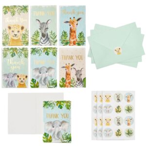 pipilo press safari baby shower thank you cards with envelopes, seal stickers (4x6 in, 48 pack)