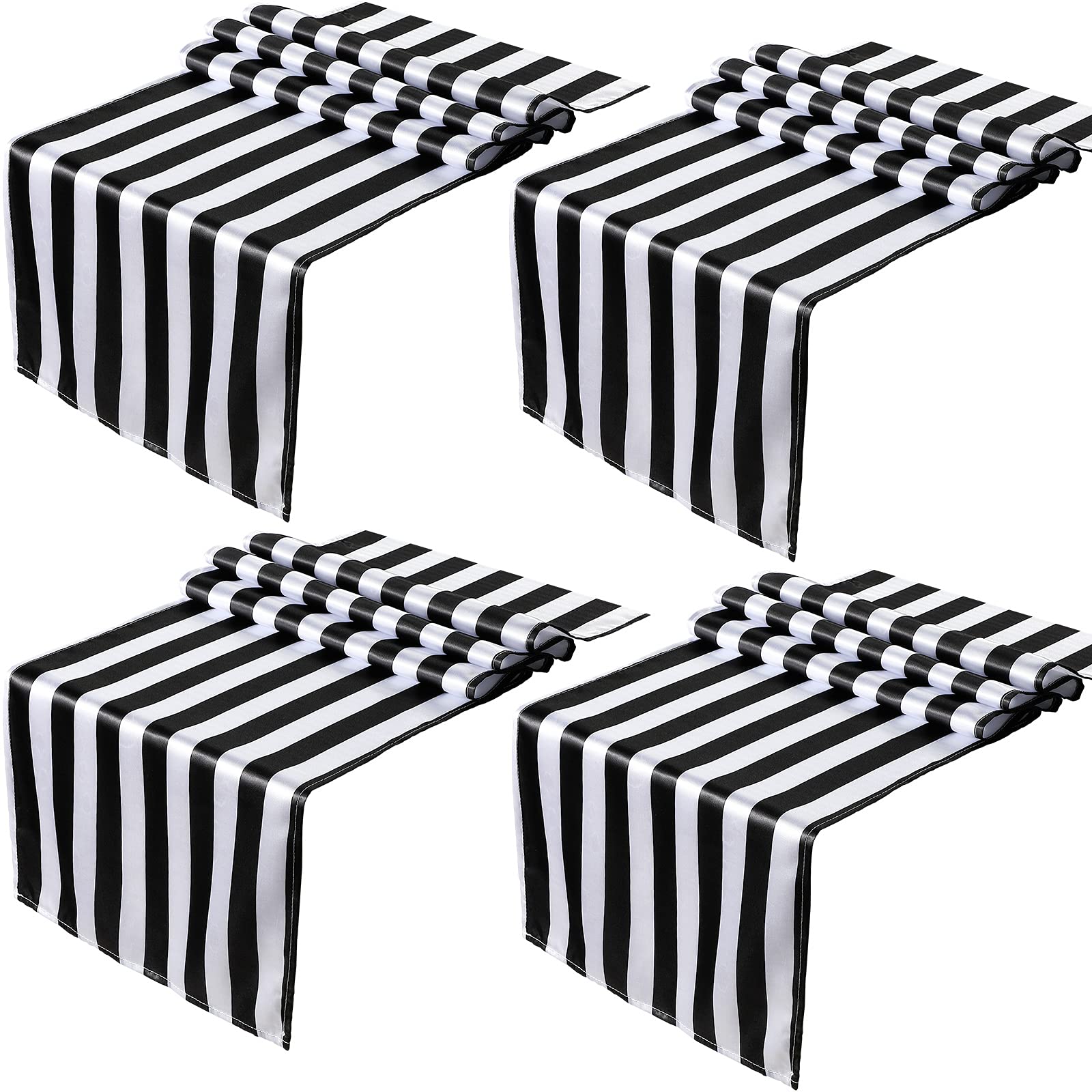 Tatuo Black and White Striped Table Runner Polyester Table Decor Elegant Classic Tablecloth Machine Washable for Christmas Indoor Outdoor Events Family Dinner Banquet(4 Pieces,12 x 72 Inch)