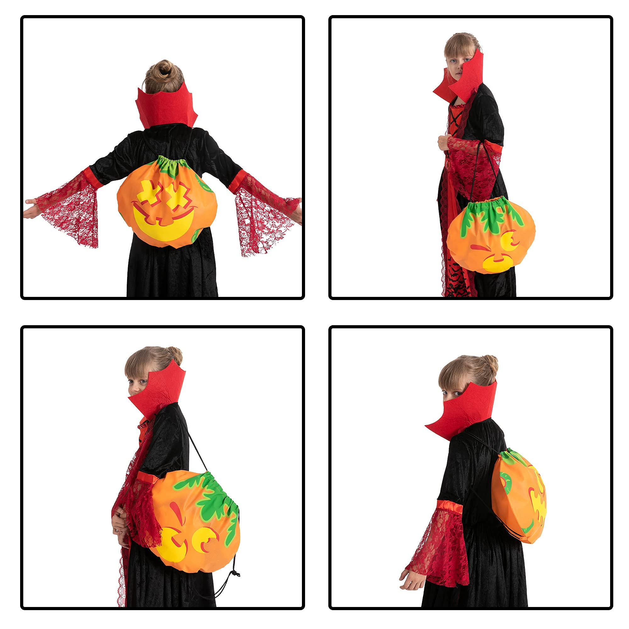 JOYIN 6 Pcs Halloween Drawstring Treat Bags, Large Halloween Pumpkin Face Backpacks for Kids, 17" Halloween Trick or Treat Candy Bags, Goodie Gift Bags for Halloween Party Favor Supplies