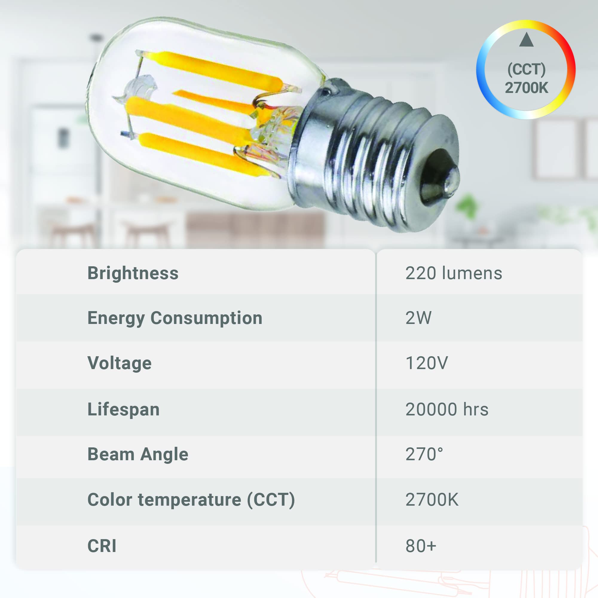 Canamax T7 E17 LED Appliance Bulb 2W 120V High Output Warm White Light 2700K 220lm for Microwave Oven Light, Range Hood Light, Refrigerator Light - Pack of 3