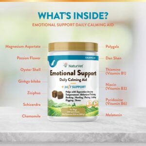 NaturVet Emotional Support Daily Calming Aid Dog Supplement - Helps Promote 24/7 Normal, Calm Behavior - for Dog Stress, Nervousness, Separation, Unwanted Behavior - 120ct Soft Chews