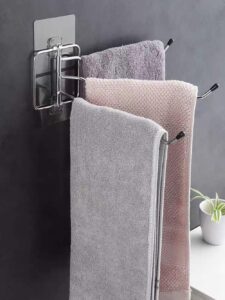 rotating towel holder rack for kitchen bathroom - stainless steel wall mounted towel bar with 3-arm