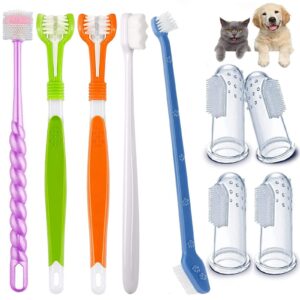 azoffyiu dog toothbrush set, triple head dog toothbrushes, double head toothbrush,finger rubber toothbrushes,multi-angle dental cleaning brushes for dog cat oral dental health