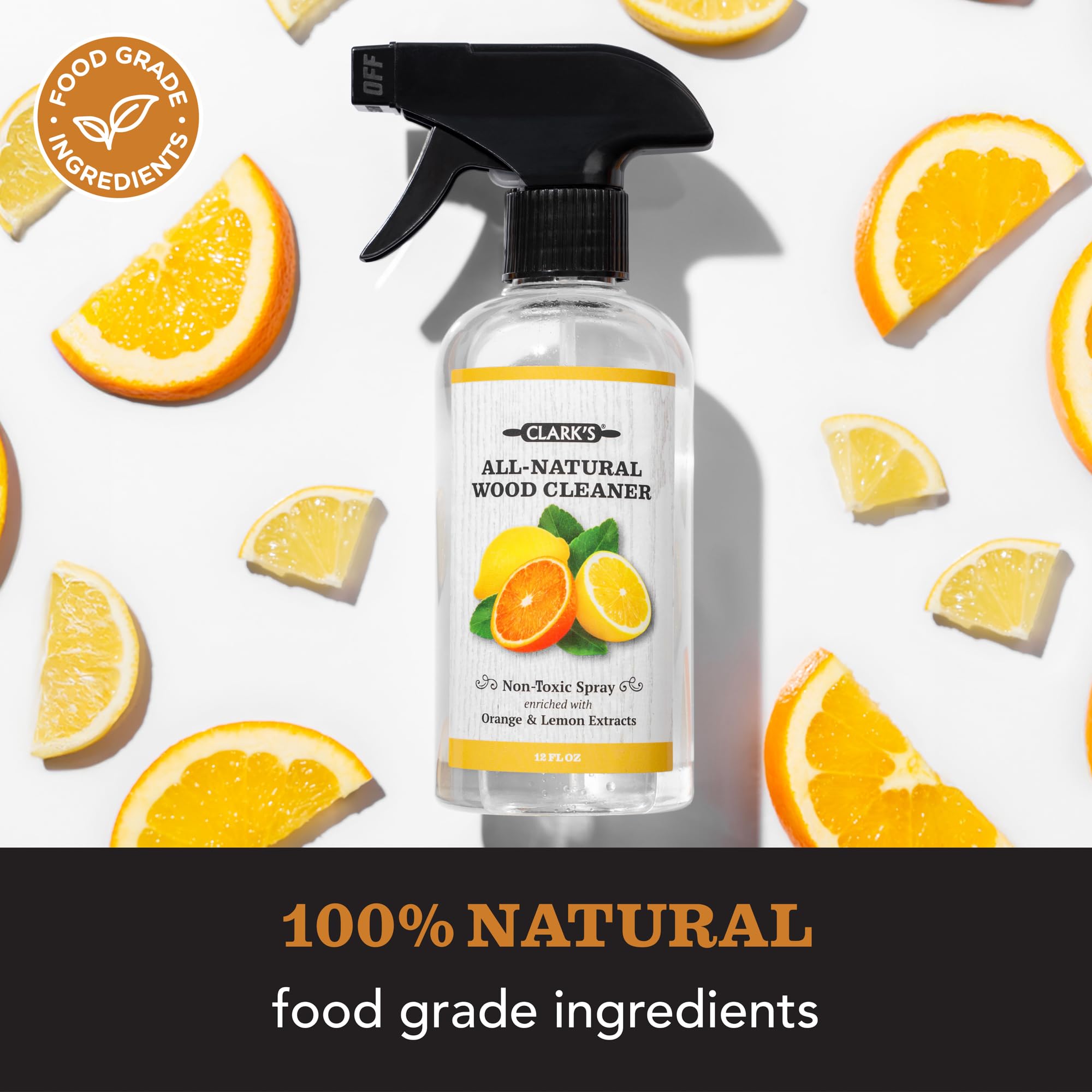 CLARK'S Natural Cutting Board Spray Cleaner, with Microfiber Cloth, for Wood Countertop – Pure Ingredients Filtered Water, Distilled Vinegar, Castile Soap, Lemon & Orange Citrus Oil Extracts, 12oz