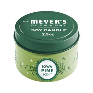 mrs. meyer's clean day soy tin candle, 12 hour burn time, made with soy wax and essential oils, iowa pine, 2.9 oz