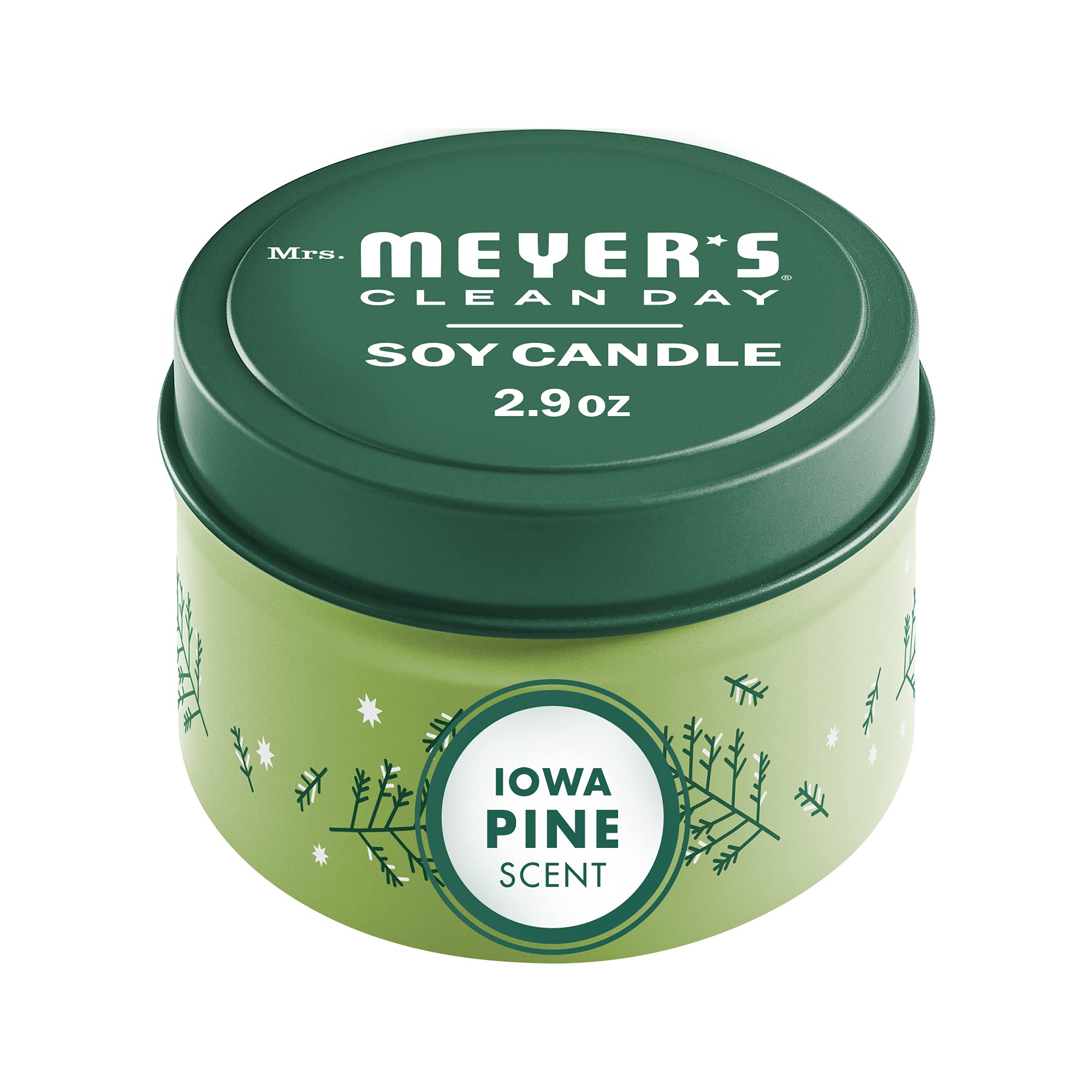 MRS. MEYER'S CLEAN DAY Soy Tin Candle, 12 Hour Burn Time, Made with Soy Wax and Essential Oils, Iowa Pine, 2.9 oz