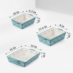 Original Heart Casserole Dish Ceramic Baking Pan, 3pcs Bakeware Sets, Black Baking Dishes for Oven, 9x13 Baking Pan, Casserole Dish Set, Nonstick Baking Dish, for kitchen, Turquoise