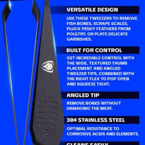 DALSTRONG Professional Fish Bone Tweezers - 6 inch - Premium 304 Stainless Steel - Black Titanium Coating - Ambidextrous Design - Angled, Beveled Tip for Precision Work - Fish Pliers Remover Tool