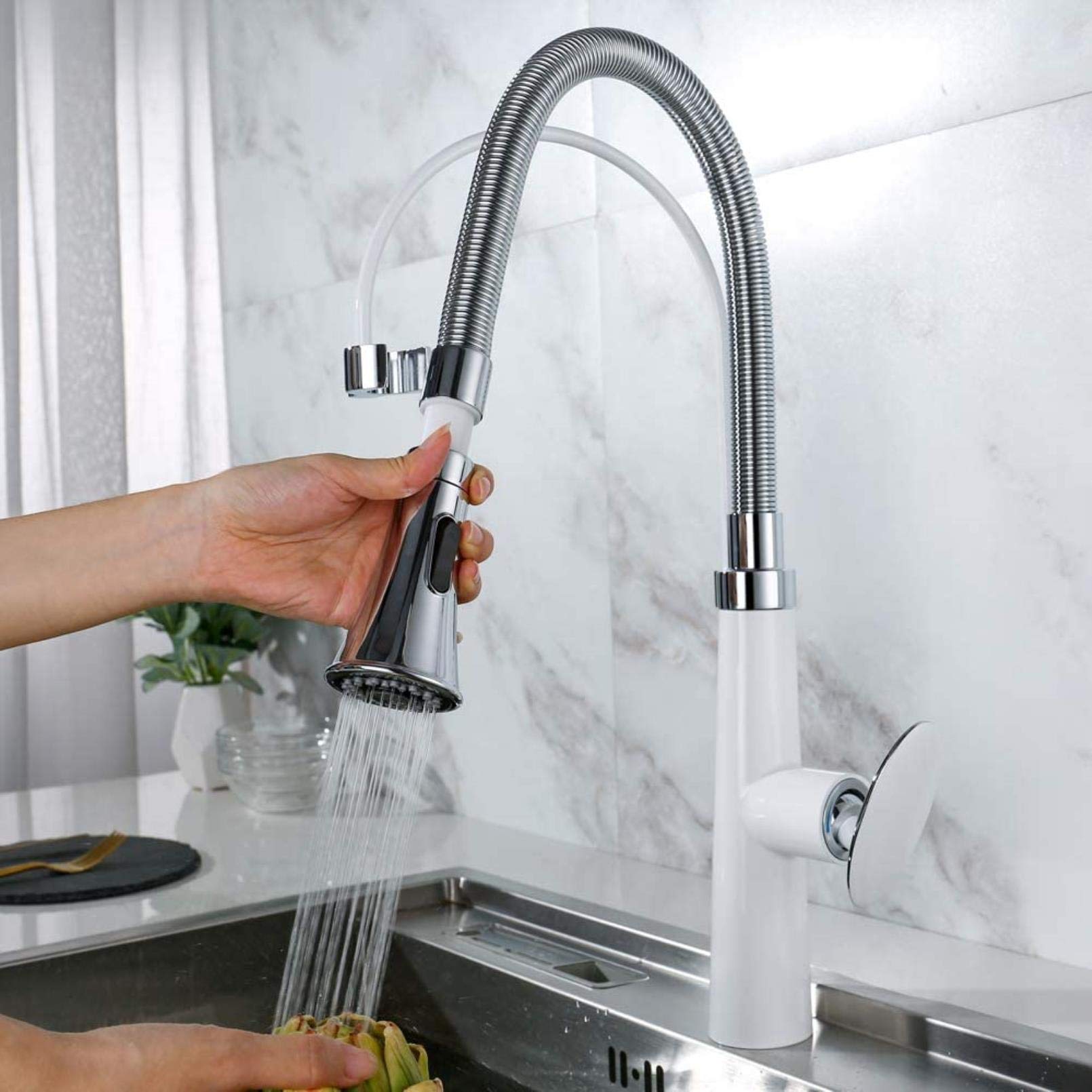 Bathtub Faucet Kitchen Mixer Tap, Kitchen Sink Tap with can Move Dual Function Sprayer, Solid Brass Monobloc Kitchen Faucet, Single Lever Sink Tap for Kitchen