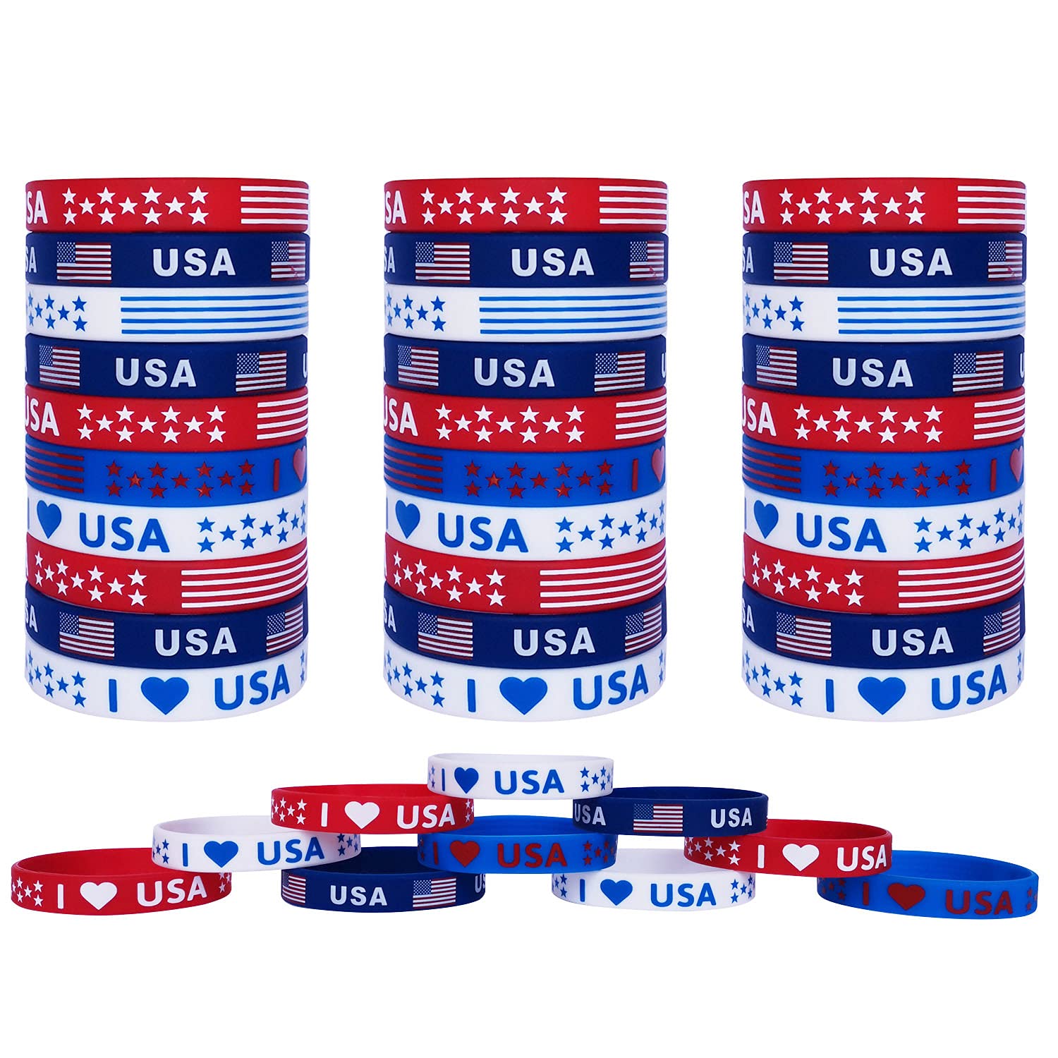 American Flag Silicone Bracelet 40Pcs, Presidential Inauguration Patriotic Party Fourth 4th of July Party Accessories Wristband USA Veterans Day Red White and Blue Decoration Memorial Day Favors