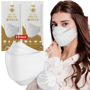 (Pack of 10) [EverGreen CleanTop] (Adjustable Strap) 4-Layers Premium Filters (KF94 Certified) Face Mask (Made in Korea) Respirators Protective Disposable Safety Dust Covers (Adults) Individual Packaged - White -