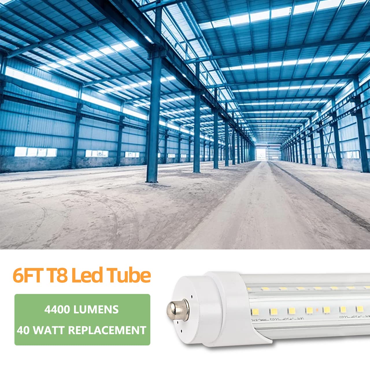 WAHADI 6 Pack 6FT T8 LED Tube Light Bulbs 40W 6000K Daylight with Dual-Row LED Single pin Fa8 Cap 6 Foot T10 T12 Fluorescent Lamp Replacement for Garage, Shop, Warehouse