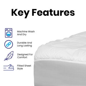 Flash Furniture Capri Comfortable Sleep Mattress Pad-Cotton Top-Deep Pockets-Hypoallergenic, King, White