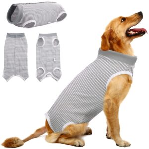 migohi dog recovery suit, anti licking biting dog surgical onesie after surgery, professional dog bodysuit for male female dogs, spay & neuter dog shirts for abdominal wounds skin disease, grey l