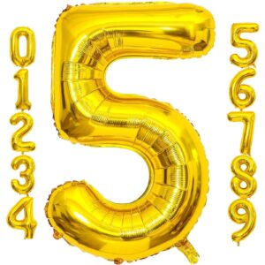 lovoir 40 inch large gold number 5 balloon extra big size jumbo digit mylar foil helium balloons for birthday party celebration decorations graduations anniversary baby shower engagement photo shoot