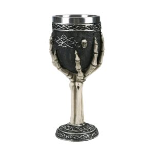 horrible resin stainless steel skeletal wine goblet skull sacrifice wine chalice cup gothic macabre ossuary halloween decorative accent hosting party bar whiskey cocktail beverage drinking glasses