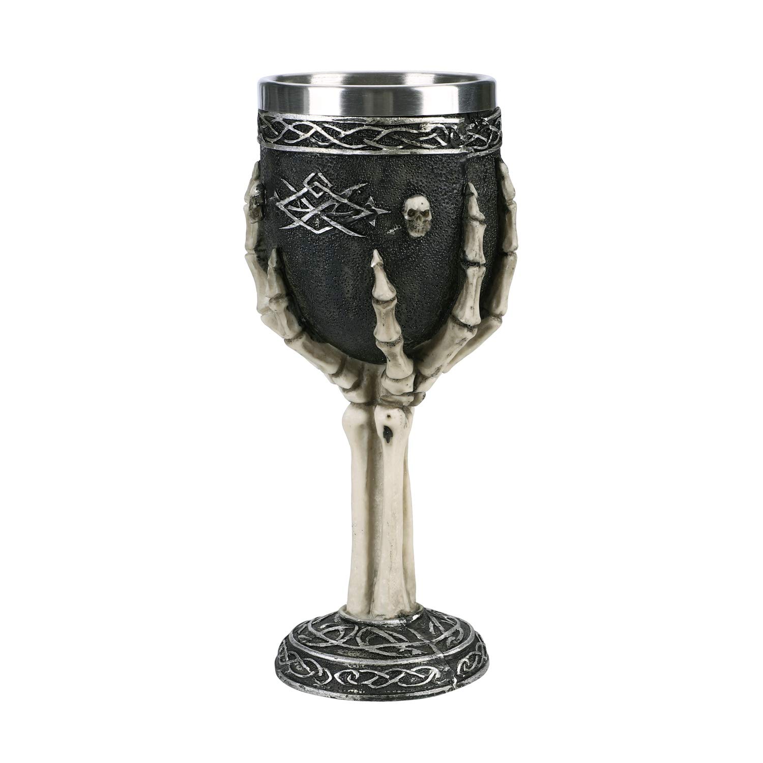 Horrible Resin Stainless Steel Skeletal Wine Goblet Skull Sacrifice Wine Chalice Cup Gothic Macabre Ossuary Halloween Decorative Accent Hosting Party Bar Whiskey Cocktail Beverage Drinking Glasses