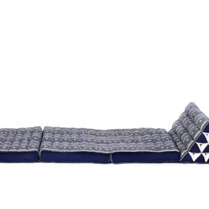 Leewadee - Comfortable Japanese Floor Mattress - Thai Floor Bed with Triangle Cushion - Futon Mattress - Thai Massage Mat, 67 x 21 inches, Blue White, Kapok Filling