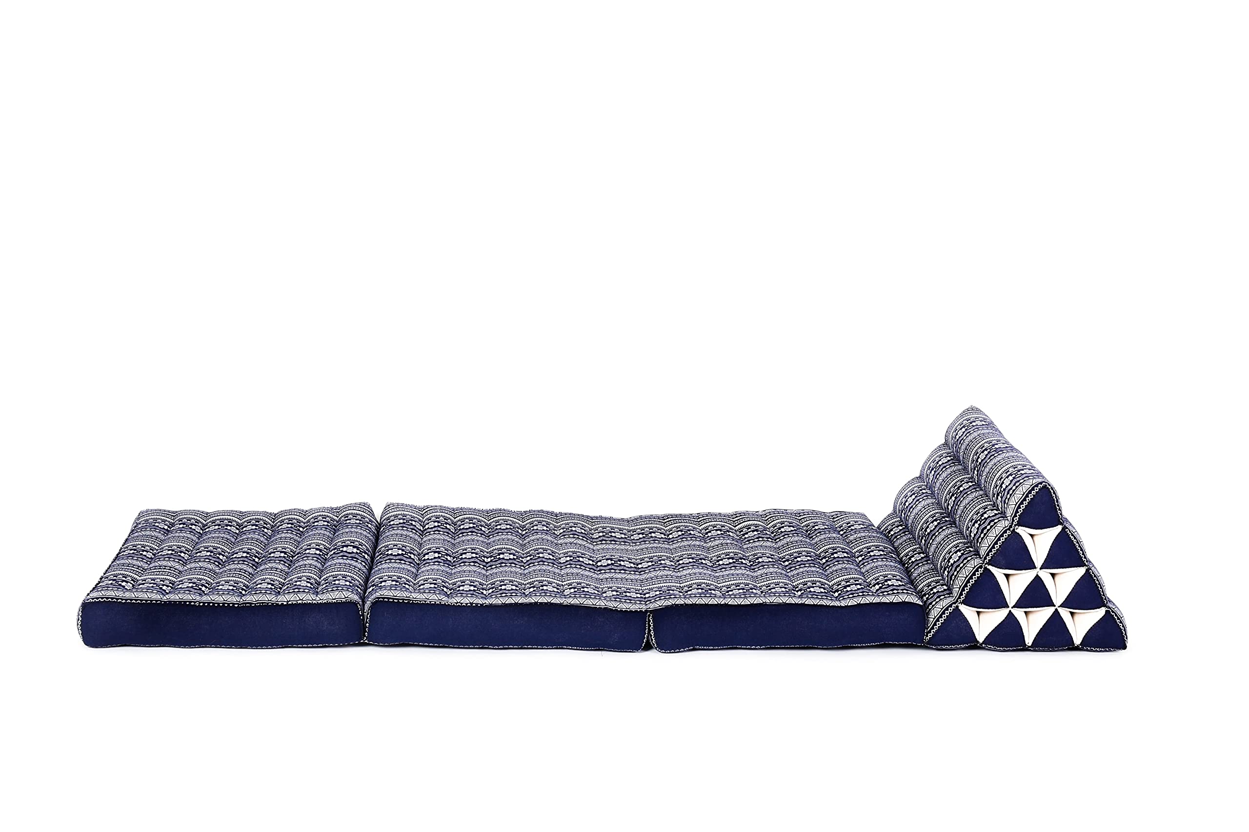 Leewadee - Comfortable Japanese Floor Mattress - Thai Floor Bed with Triangle Cushion - Futon Mattress - Thai Massage Mat, 67 x 21 inches, Blue White, Kapok Filling