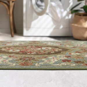 Antep Rugs Alfombras Non-Skid (Non-Slip) 2x4 Rubber Backing Modern Floral Low Profile Pile Kitchen Area Rugs (Green, 2'3" x 4')